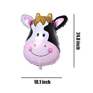 HORUIUS Farm Animal Balloons Pig Cow Horse Donkey Shaped Foil Mylar Balloon for Baby Shower Farm Animals Theme Birthday Party Supplies Decorations 3PCS
