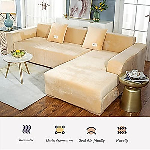 IMYOGI High Stretch Sofa Covers Super Stretch Couch Cover 1 2 3 4 Seater Thick Velvet-Plush Sofa Slipcover Non Slip Washable L-Shaped Sofa Protector with Elastic Bottom -Navy Blue-4 Seater 235-300cm