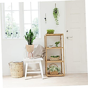 SECFOU 1Pc Rattan Floor Planter Rubbish can Outdoor pots Woven Belly Basket Plant Basket planters for Indoor Plants Seagrass Waste Basket Plant Stand Boho vase Plastic Household Plant Pot