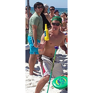 Bottle Bash Outdoor Flying Disc Game Set – Disc Toss Game for Family, Adult & Kids, Backyard and Beach Game - Frisbee Target Lawn Game with Poles & Bottles (Beersbee & Polish Horseshoes)