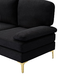KoiHome 79.5" Left Hand Facing Sectional Sofa Couch with 2 Detachable Armrest Pillows, Modern Fabric 3-Seater L Shape Chaise with Gold Metal Legs for Living Room,Apartment,Office, Polyester, Black