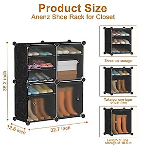 Anenz Shoe Storage Shelf Shoes Cabinet 24 Pair Portable Closet Shoe Rack Shelves Organizer for Closet Entryway ,Free Standing Show Shelf Black Shoes Closet with Doors for for Entryway,Hallway Bedroom