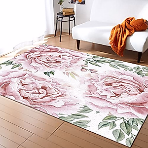 Beautiful and Gorgeous Pink Peony Flower Area Rug, Simple and Fresh Decorative Rug, Portable Fluffy Breathable Washable Very for Game Room Bedroom Living Room Home Decoration Soft 3 x 5ft