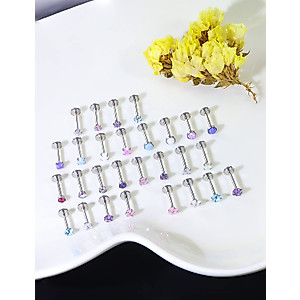 Kridzisw 18G Push in Nose ring Stud Piercing Jewelry Women Stainless Surgical steel Straight Silver Hypoallergenic Threadless Nose Nostril Ring Earrings Bar Pin Bone Piercing Jewelry Pack Set Men 2mm