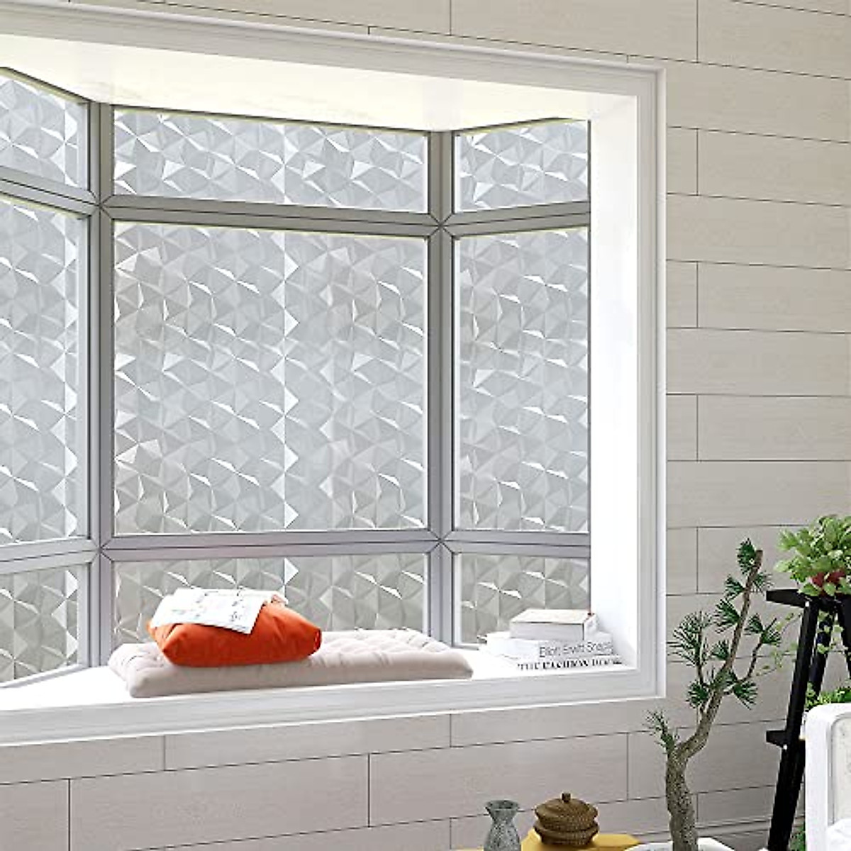 3D Window Privacy Film, Frosted Glass Window Film,Vinyl Decorative Window Decals, UV Blocking Window Coverings Static Clings No-Glue Window Film (23.6 x 78.7 inch)