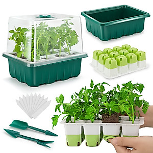 Seed Starter Tray, 24 Cells Indoor Seed Starter Kit, Flexible Silicone Designed Seedling Starter Trays, Germination Tray with Humidity Dome & Lids(4in Height), Reusable & Dishwasher Safe, BPA-Free
