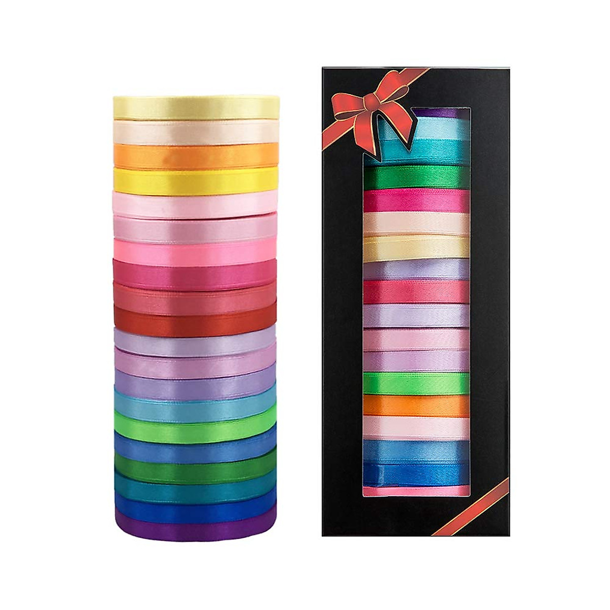 500 Yard Fabric Ribbon Satin Ribbon Rolls Silk Satin Roll, 25 Yard/Rolls, 20 Rolls, Valentines Ribbon for Gift Package Wrapping Ribbon Bow Making Crafts Sewing Party Wedding, 2/5 Inch Wide