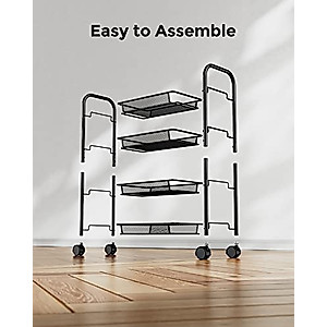 Pipishell 4-Tier Mesh Wire Rolling Cart Multifunction Utility Cart Metal Kitchen Storage Cart with 4 Wire Baskets Lockable Wheels for Home, Office, Kitchen PIUC02