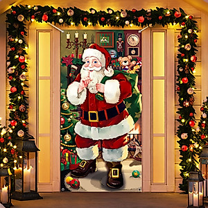 Christmas Door Cover Decoration Christmas Santa Claus Door Cover Xmas Door Hanging Banner Christmas Santa Background Banner for Home Front Door Holiday Christmas Decoration (Vintage)