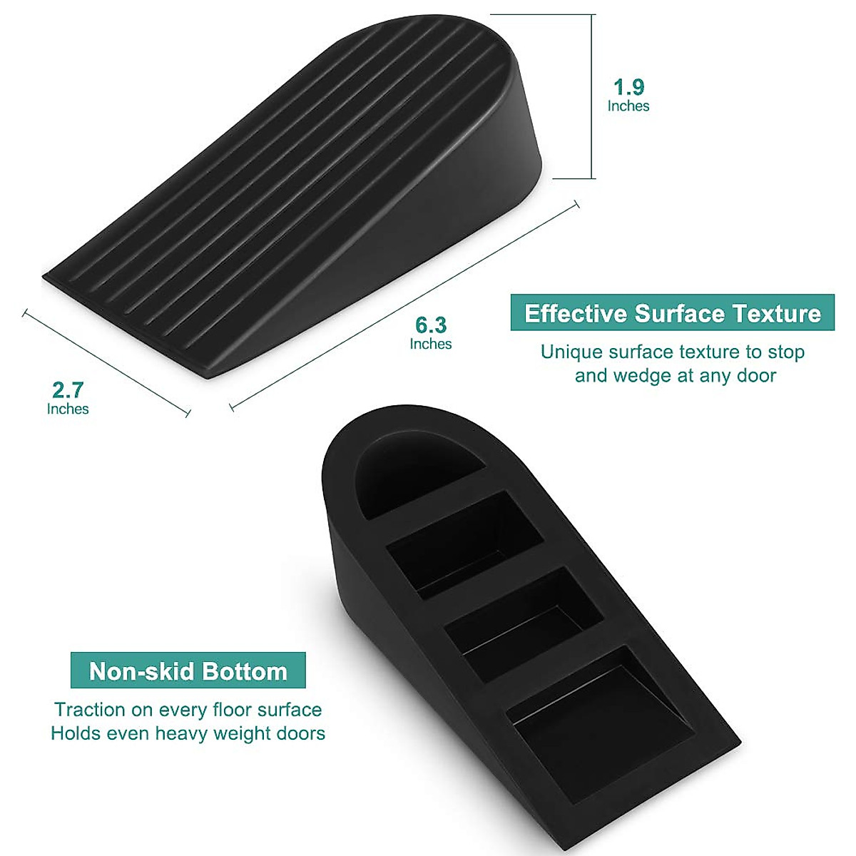 Door Stops Rubber,Door Stopper Security 2 Pack,Big Door Stops for School&Garage Heavy Metal Doors,Height Up to 1.9Inches,Safe for All Floors,Hold Doors with Gaps 0.35 to 1.9 Inches (Black)