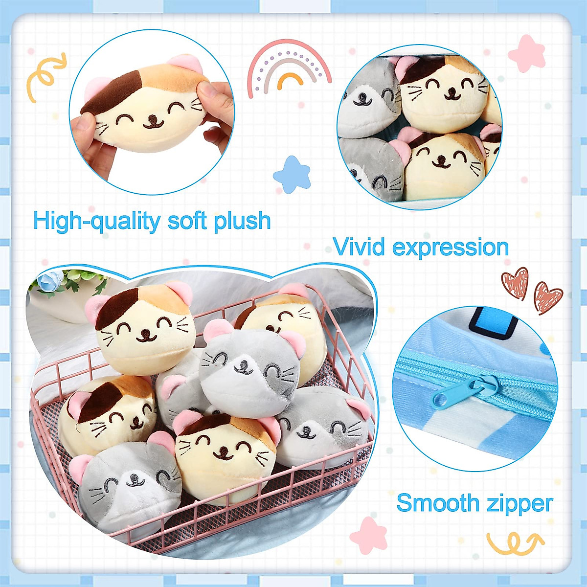 Civaner Cat Plush Pillow Gift Throw Pillow Removable with 8 Little Cat Dolls Removable Stuffed Toys Cotton Cute Kitten Stuffed for Girls Valentine(Kitten)