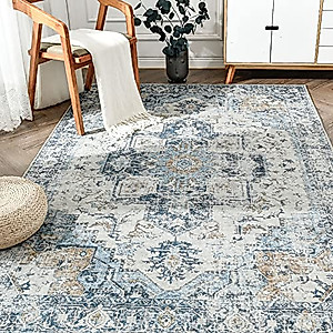 jinchan Area Rug 5x7 Indoor Vintage Rug Floor Cover Print Distressed Carpet Multi Thin Rug Chenille Blue Foldable Accent Rug Lightweight Non Slip Kitchen Living Room Bedroom Dining Room
