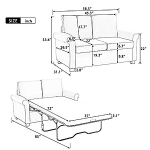 Harper & Bright Designs Pull Out Sofa Bed, Sleeper Sofa Bed with Premium Twin Size Mattress Pad, 2-in-1 Pull Out Couch Bed, Loveseat Sleeper for Living Room, Small Apartment, Beige White