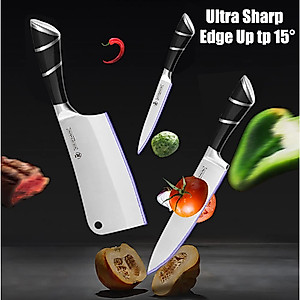 Knife Set, 9-Piece Black Professional Kitchen Knife Set for Chef, Super Sharp Knife Set with Acrylic Stand, Stainless Steel Knife Block Set for Kitchen with Sharpener and Scissors, Ergonomical Design