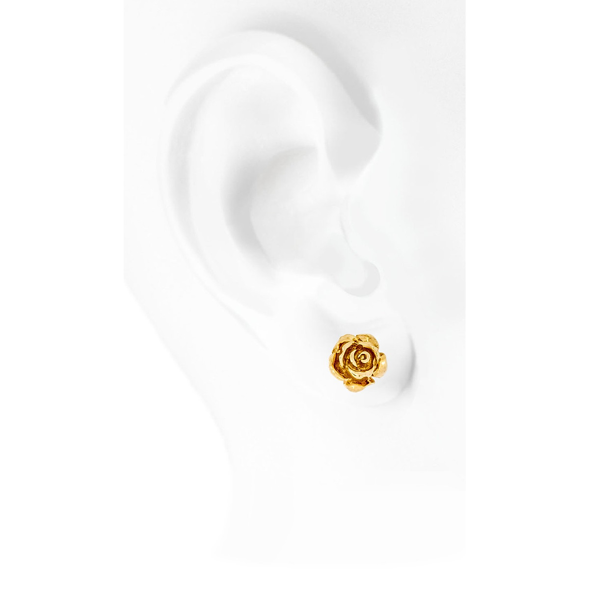 Solid 14K Yellow Gold Rose Flower Stud Earrings Handcrafted style 3/8 inch with Post and Friction Back | 2.0g