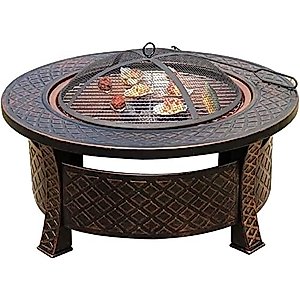 LEAYAN Garden Fire Pit Portable Grill Barbecue Rack Outdoor Fire Pit Bonfire Wood Burning Patio Coal Grill Firepit for Grill Charcoal Grill with Spark Screen with Cover BBQ Cooking for Camping Ba