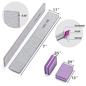 25 Pcs Nail Files for Acrylic Nails and 50 Pcs Purple Mini Buffer Block File, 100/180 Grit Nail Buffer Double Sides Emery Boards Fingernail Files