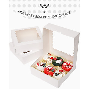 qiqee Auto-pop up 50 Packs Bakery Box With Window 8x8x2.5 inch White Pie Boxes Pastry Box