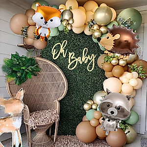 Woodland Animal Balloons Garland Arch,138Pcs Sage Green Brown Sand White Balloons for Baby Shower Kids' Woodland Animals Theme Birthday Party Supplies Decorations