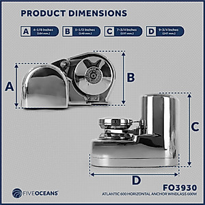 Five Oceans Horizontal Windlass Anchor System, Windlass Atlantic 600 Watts, 12V DC, Max Limit Pulling Power 1200 Lb, Solenoid, 60A Circuit Breaker, Up/Down Foot Switch and Rocker Switch - FO3930