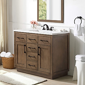 OVE Decors Maya Plus 42 in. Single Sink Bathroom Vanity in Almond Latte Finish, Black Hardware and Included Power Bar