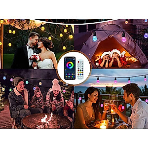 Gaoxun 49ft Outdoor String Lights, Smart RGBW Patio Lights with 15 Dimmable IP66 Waterproof Bulbs, APP and Remote Control, 8 Dynamic Modes, Color Changing LED Lights for Party Backyard Balcony Garden