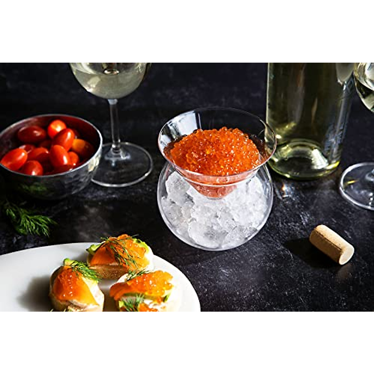 Kook Glass Caviar Chiller Server Set, Serving Dish with Ice Holder, for Shrimp, Appetizers, Liquor, Martinis and Cocktails, Dishwasher Safe, 5 oz Bowl, Set of 2