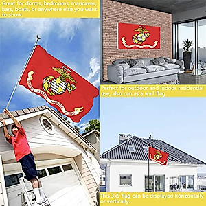 Double Sided Marine Corps USMC Flag 3x5 Outdoor- Heavy Duty Polyester Marine Army Military Flags Banner with 2 Brass Grommets,4 Rows Stitched