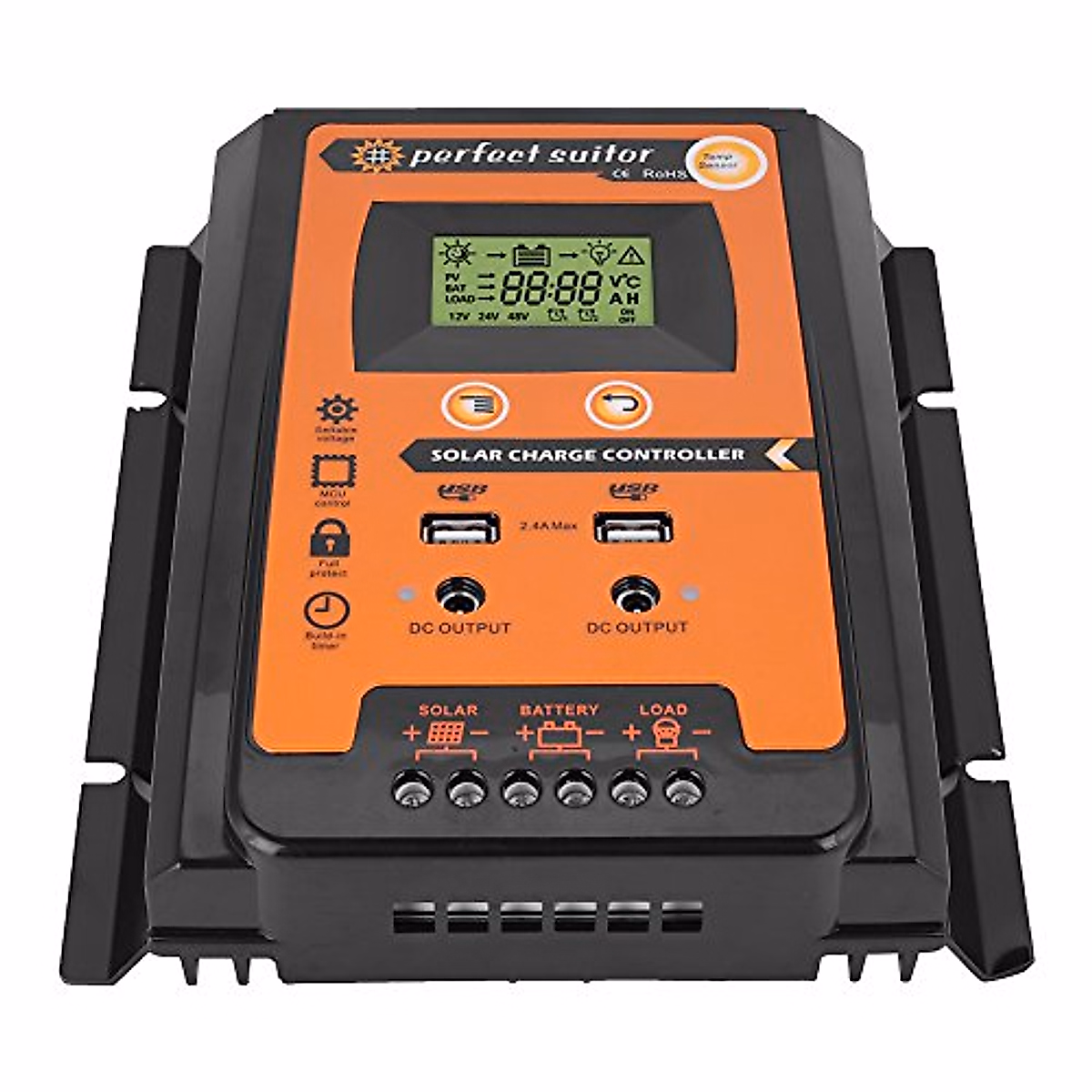 Qiilu PWM Solar Charge Controller Solar Panel Battery Intelligent Regulator with Dual USB LCD Display (50A)