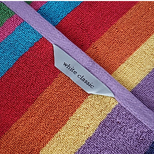 White Classic Cotton Beach Towels Oversized 30 x 60 Inches, Ultra Absorbent and Low Lint Striped Pool Towels for Adults, Unique Rainbow Design Luxury Extra Large Bath Towels, 4 Pack