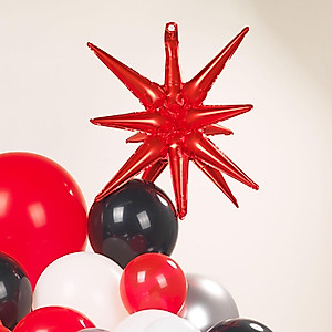 Kozee Black Red silver White Balloon Garland kit 146Pcs and Mylar starburst balloons for Birthday Party 2024 graduation prom day baby shower Decorations