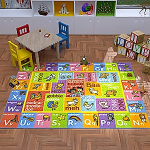 KC Cubs Kids Rug, Baby Play Mat ABC Alphabet with Animals Old Macdonald Educational Learning Game Play Area Non Slip Baby Girl & Boy Carpet for Children Bedroom Toddler Playroom Floor Mat Nursery Rug