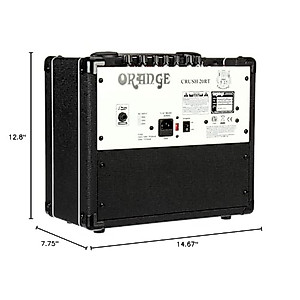 Orange Amps Crush 20RT Amplifier for Electric Guitars (Black) Bundle with Blucoil 10-FT Straight Instrument Cable (1/4in), 2-Pack of Pedal Patch Cables, and 4-Pack of Celluloid Guitar Picks