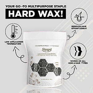 Starpil Wax 1000g / 2.2 lb Bag Black Hard Wax Beads for Hair Removal, Stripless Wax Polymer Blend, Low Temperature Film Wax Beans for Face, Body, Bikini, Brazilian, Legs, Underarm, Back, Chest.