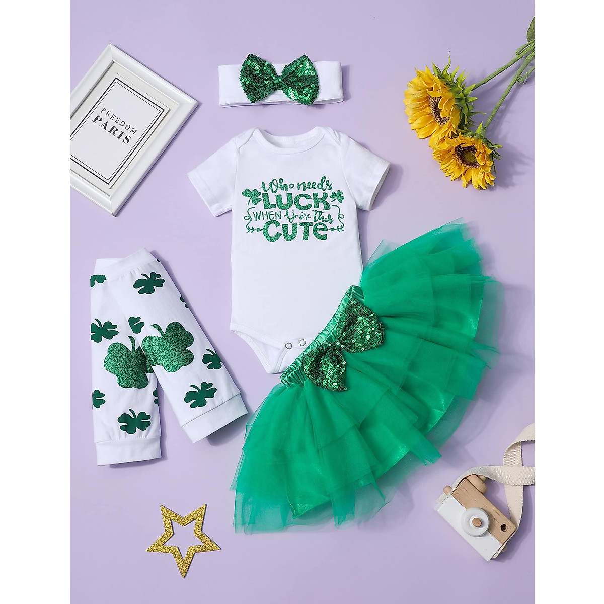 Von kilizo St Patricks Day Baby Girl Outfit Lucky Short Sleeves Romper Tutu Dress Baby Girl St Patricks Day Outfit Baby St Patricks Day Outfit Girl 0-3 Months