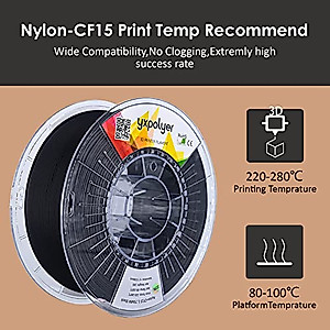 YXPOLYER PA6-CF Chopped Carbon Fiber Nylon Filament, 1.75mm Carbon Fiber Filament, 3D Filament Nylon Carbon Fiber, Lightweight high Strength Nylon Filament,1kg Spool,Black
