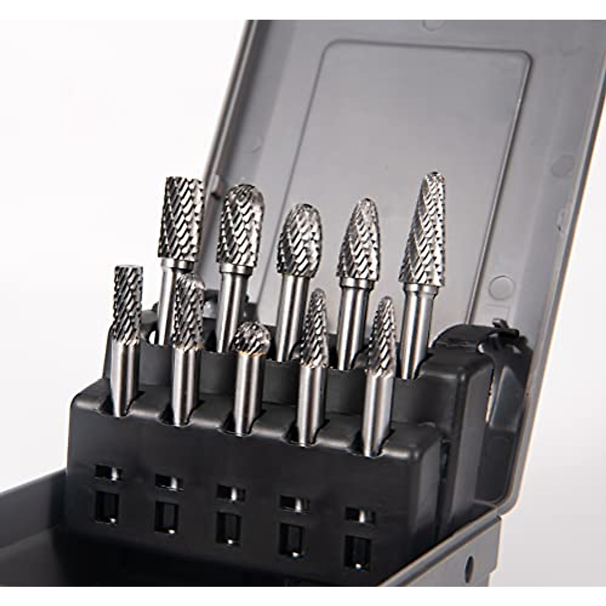 YUFUTOL Carbide Burrs Set 10pcs Double Cut Solid Carbide Rotary Burr Set 1/4" Shank Die Grinder Bits for Steel,Metal Carving, Polishing,Engraving,Drilling