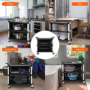 Rolling Utility Cart with Storage Cabinet and Lockable Wheels - Heavy Duty 3-Tier Service Carts for Kitchen, Office, Garage, and Restaurant – Black