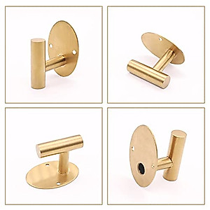 Biomoty Wall Hooks for Hanging Heavy Duty, Brushed Gold Stainless Steel Towel Hooks for Bathrooms, Screw or Adhesive Installation Key Hat Hooks for Wall, Waterproof Coat Hooks Wall Mounted, 2 Pack