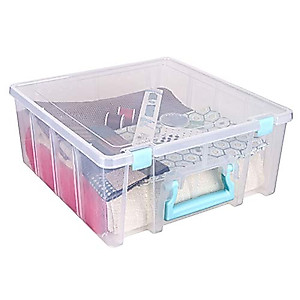 ArtBin 6990SA Super Satchel Double Deep with Removable Dividers, Large Portable Art & Craft Storage with Handle, Translucent/Aqua Mist