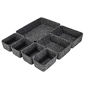 KWLET Desk Drawer Organizer Tray Dividers Set Kitchen Bathroom Office Drawer Organizers Separators Shallow Felt Storage Bins Container for Makeup Juck Jewelry Utensils Tools Dresser, Grey, 7 Pack
