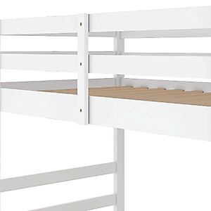 Twin Over Twin Low Bunk Bed, Solid Wood Floor Bunk Bed with Ladder, for Toddlers Kids Boys Girls (White)