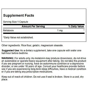 Swanson Melatonin - Herbal Supplement Promoting Relaxation & Sleep Support - Aiding a Normal Sleep Schedule - (120 Capsules, 1mg Each)