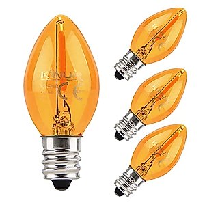 KINUR LED Night Light Bulbs, C7 LED Bulbs E12 Candelabra Base Amber 2200K, 1 Watt Equivalent 10W Incandescent Bulb, Salt Lamp and Window Candles & Chandeliers Replacement Bulb 4 Pack (4, Amber)