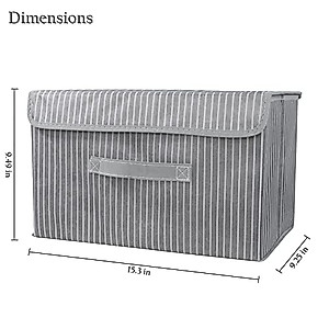 DK.AMZ Foldable Storage Bins with Lids, Fabric Storage Basket for Shelves with Handles, Collapsible Closet Organizer for Home Office, 3-pack, 15 x 9 inches, Gray & White