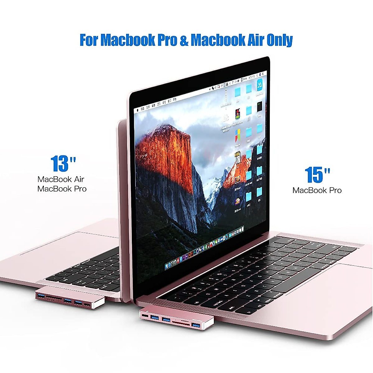 RayCue USB C Hub Adapter for MacBook Pro/Air M1 M2 M3 2023-2016, 6 in-1 USB-C Accessories Compatible with MacBook Pro 13″ and 15″ with 3 USB 3.0 Ports, TF/SD Card Reader, USB-C Power Delivery (Pink)