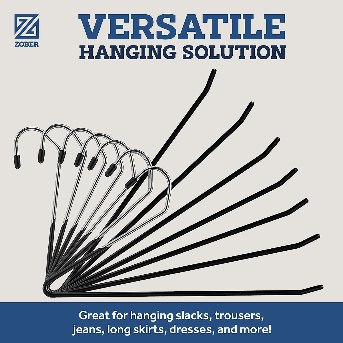 ZOBER Slack/Trousers Pants Hangers - 20 Pack - Strong and Durable Anti-Rust Chrome Metal Hangers, Non Slip Rubber Coating, Slim & Space Saving, Open Ended Design for Easy-Slide Pant, Jeans, Slacks Etc