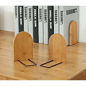 2 Pcs Natural Bamboo Bookend Large Capacity Office Book Ends Anti Slip Book Stand Holder Bookshelf Ends for Home Office Library School Study Decoration