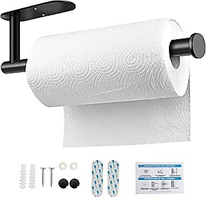 Paper Towel Holder Under Cabinet 13 Inches Stainless Steel Self Adhesive Paper Towel Holder Wall Mount for Kitchen, Pantry, Bathroom, Living Room (Black)