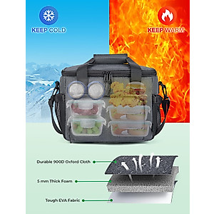 F40C4TMP Lunch Box for Men, Insulated Lunch Bag Large Adults, 12L Reusable Black Lunchbox Cooler Bag for Work Picnic School